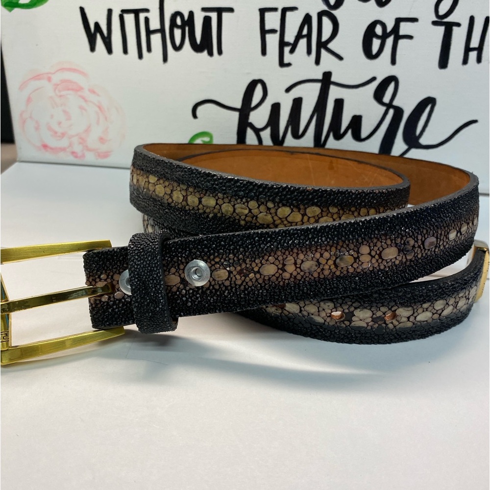 Genuine Stingray Shagreen Skin Row Diamond Belt, Brow… - Gem